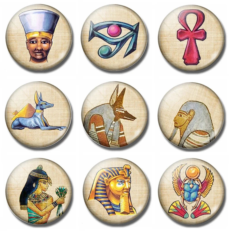 Egypt Pharaoh 30mm Fridge Magnet Scarab Anubis God Egyptian Ankh Glass ...