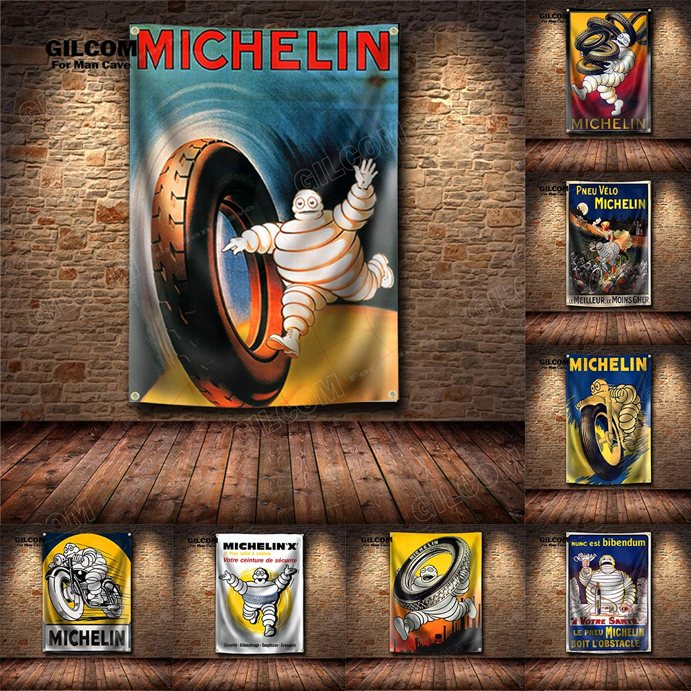 Bandera con logotipo de neumáticos Michelin, cartel de servicio de ...