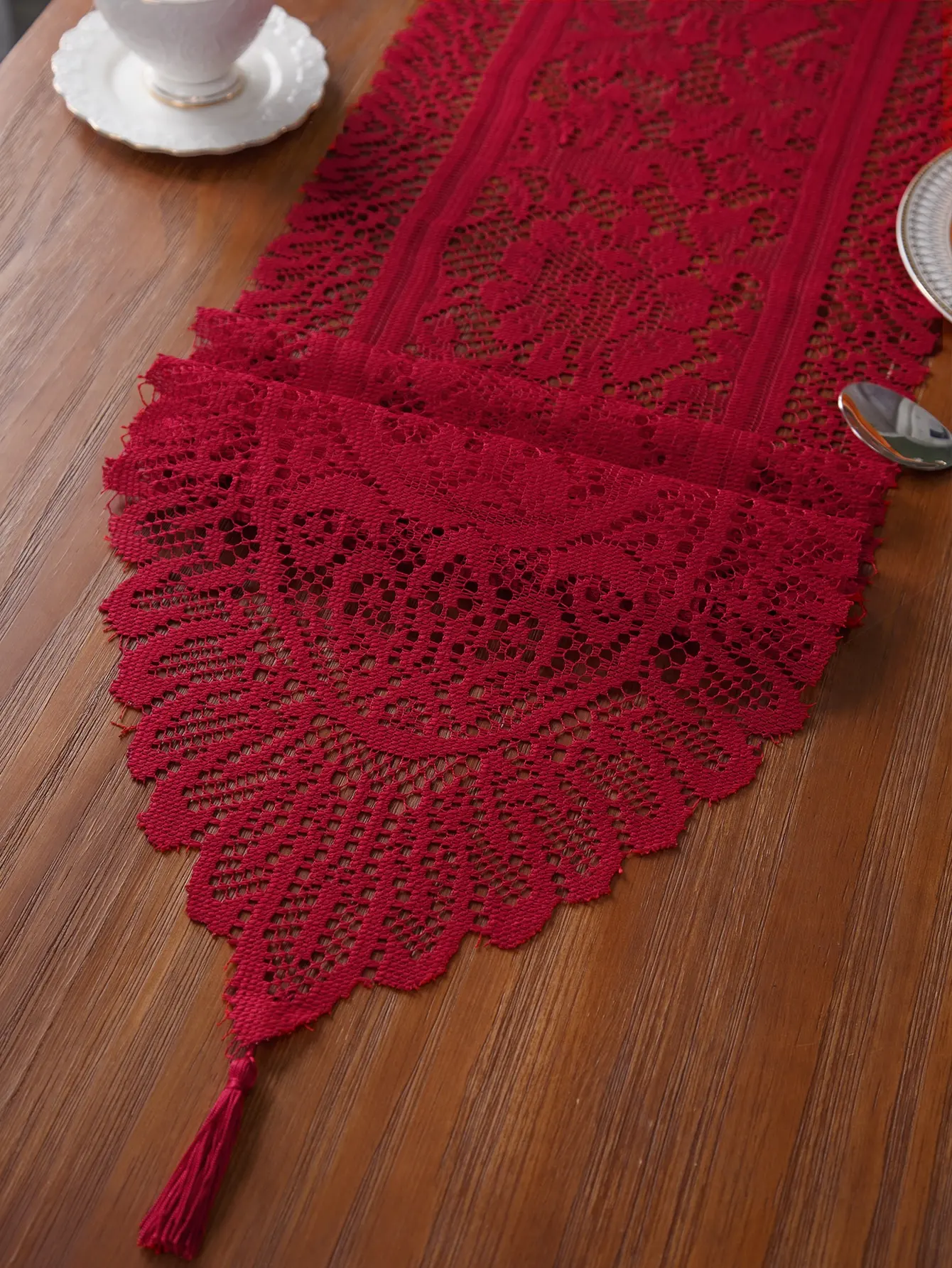 Red Lace Table Cloth Runner for Wedding Banquet Decorations, Christmas ...