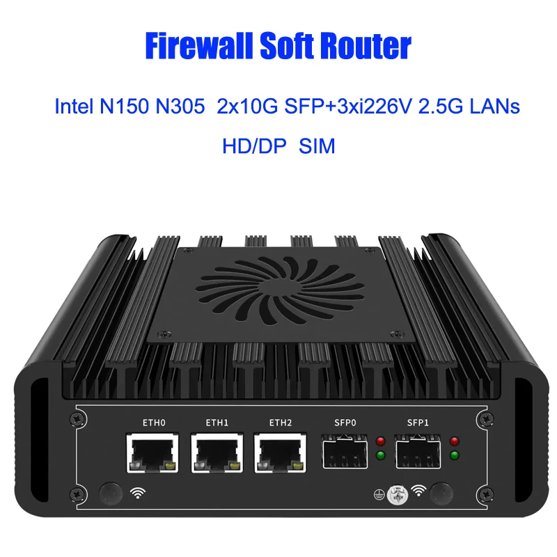 12th Gen Intel i3 N300 ES N100 Fanless Mini PC 2*10G SFP+ 3*i226-V 2.5G ...