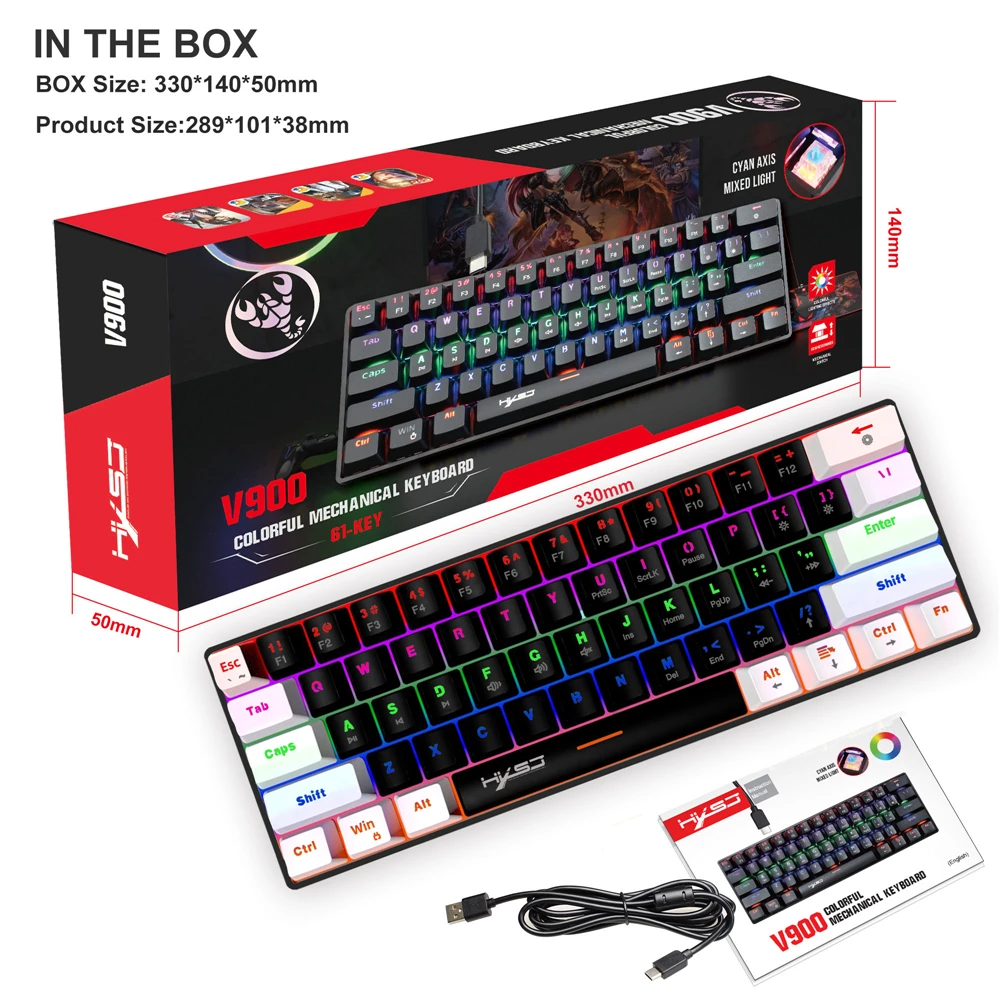 Wired-Gaming-Keyboard-Adjustable-RGB-Multiple-Shortcut-61-Keys-Keypad ...