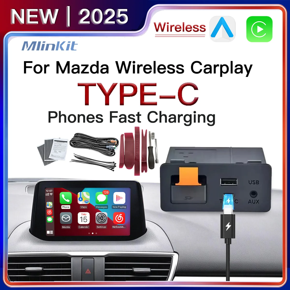 Type-C-CarPlay-Wireless-Android-Auto-USB-Adapter-for-Mazda-2-3-6-CX3 ...