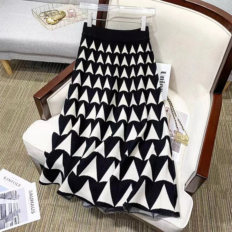 Korean-Jacquard-Triangular-Pattern-Knitted-Skirt-for-Women-Autumn ...