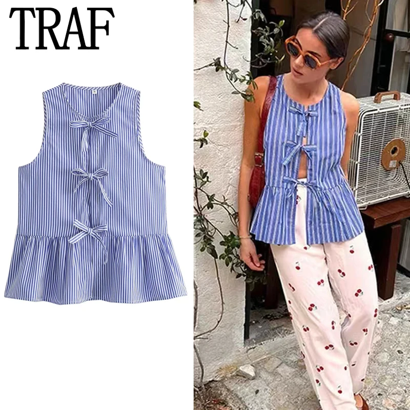 TRAF-Colete-listrado-feminino-azul-O-pesco-o-la-o-com-renda-sem-mangas ...