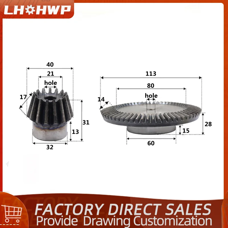 1 pair of 90-degree transmission bevel gears 2.5M15 teeth + 45 teeth ...