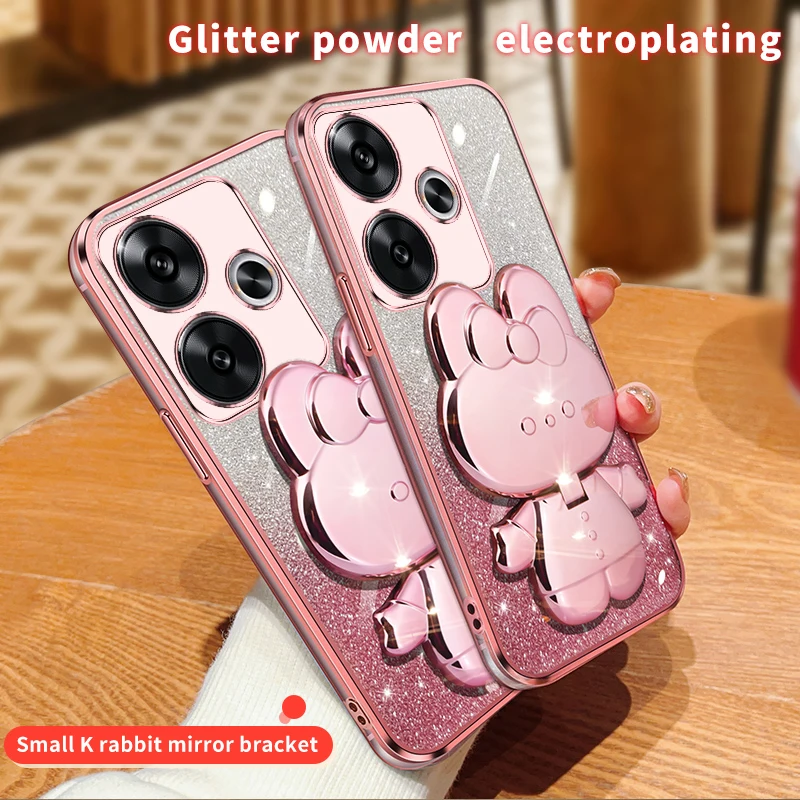 For-Redmi-Turbo-3-Luxury-Glitter-Bunny-Rabbit-Makeup-Mirror-Plating ...