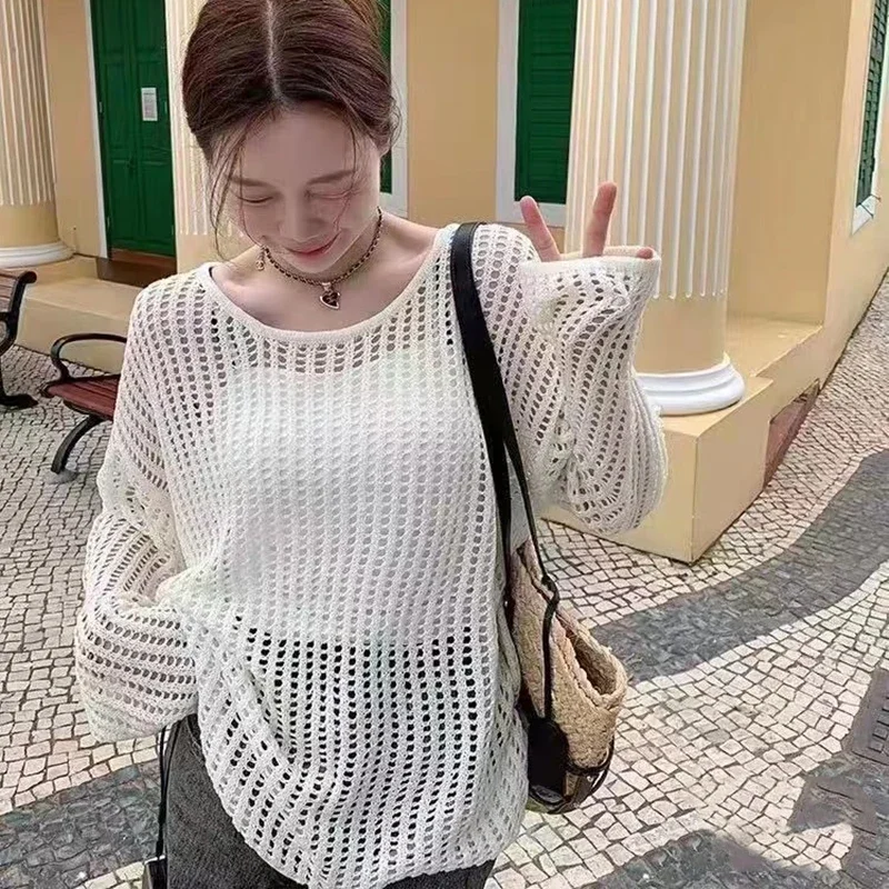 New Summer O-Neck Knit Sweater Women Pullovers Long Sleeve Sunscreen ...