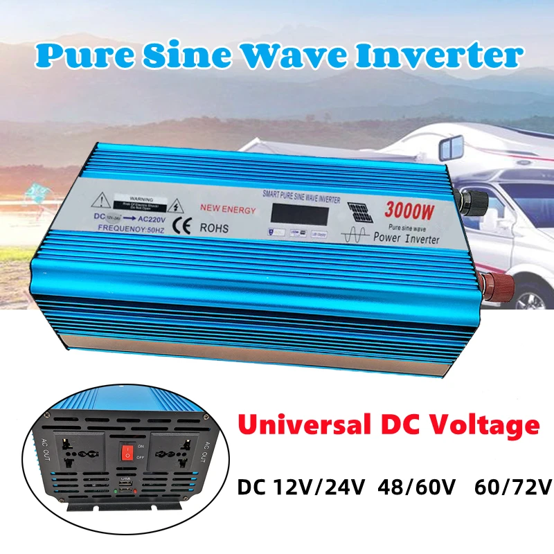 Inverter 12V to 24V DC 48/60V 60/72V Auto DC Input Voltage Pure Sine ...