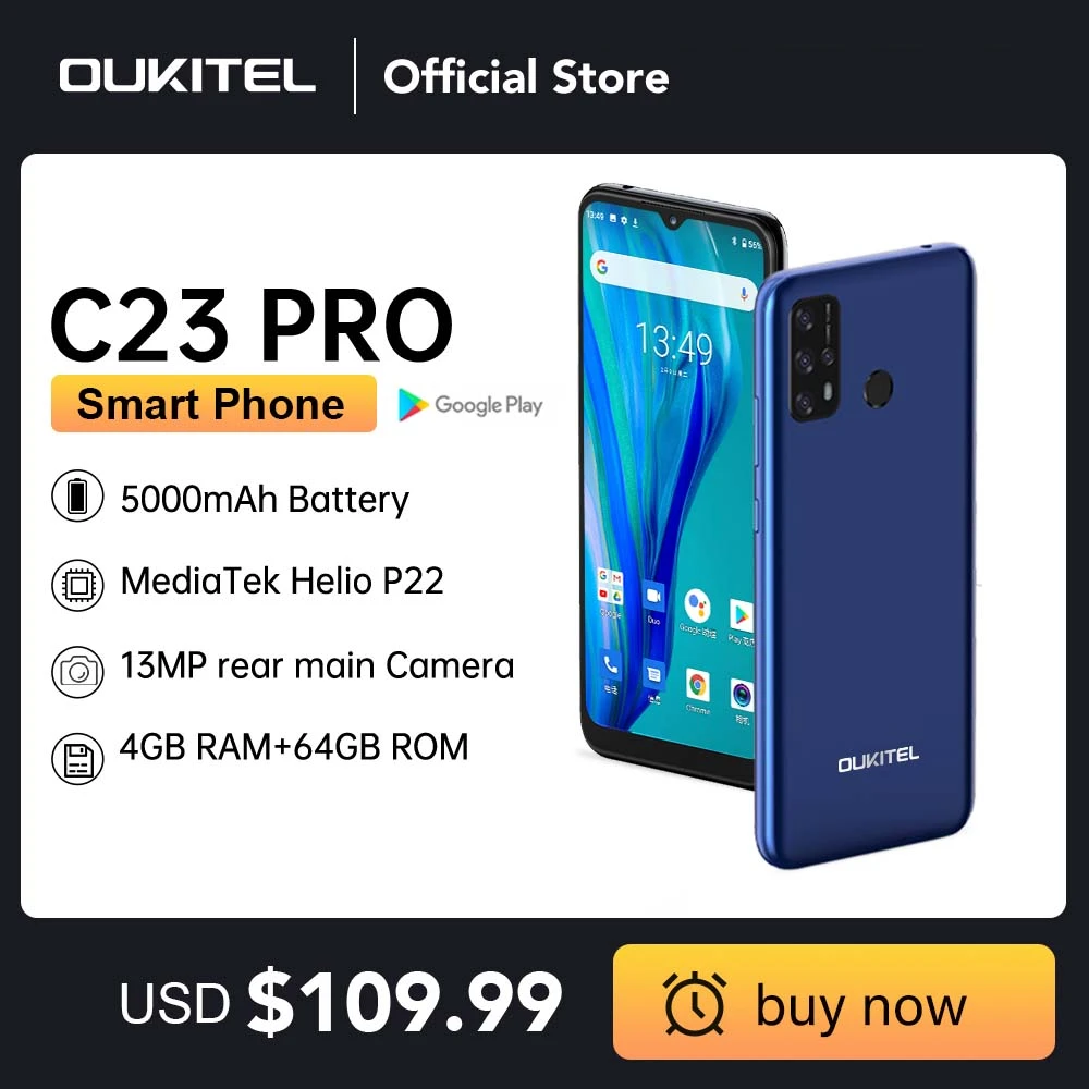Oukitel C23 Pro 4g Lte Smartphone 4gb+64gb 6.53"+hd 5000mah Mt6762v/wb Android 10.0 Mobile Phone ...