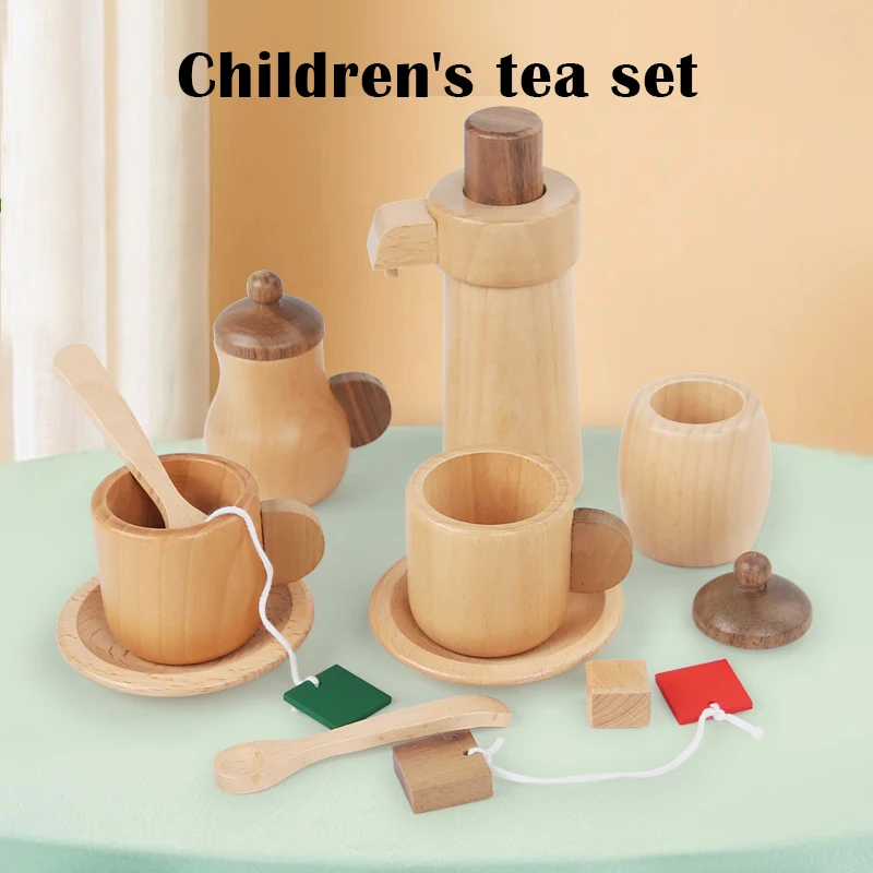 Wooden Children Montessori Toy Teapot Teacup Simulation Kitchen Utensil ...