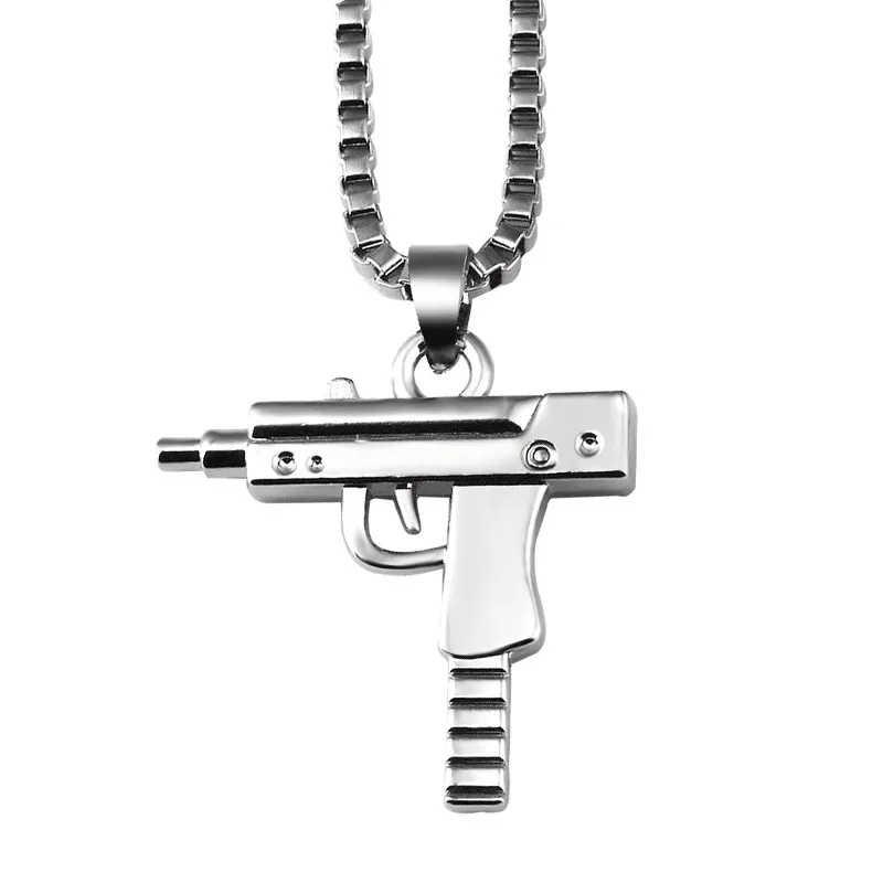 Fashion-UZI-GUN-Shape-Pendant-Necklace-For-Men-Boy-Stainless-Steel-Hip ...