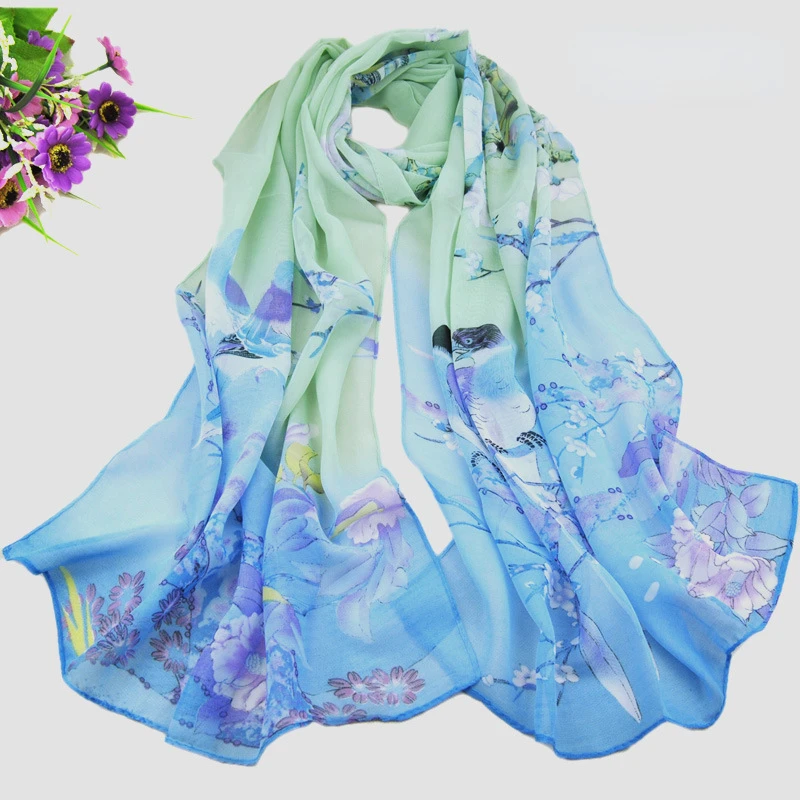 Gorgeous-Flower-Bird-Printed-Chiffon-Scarves-for-Women-Elegant-Ethnic ...