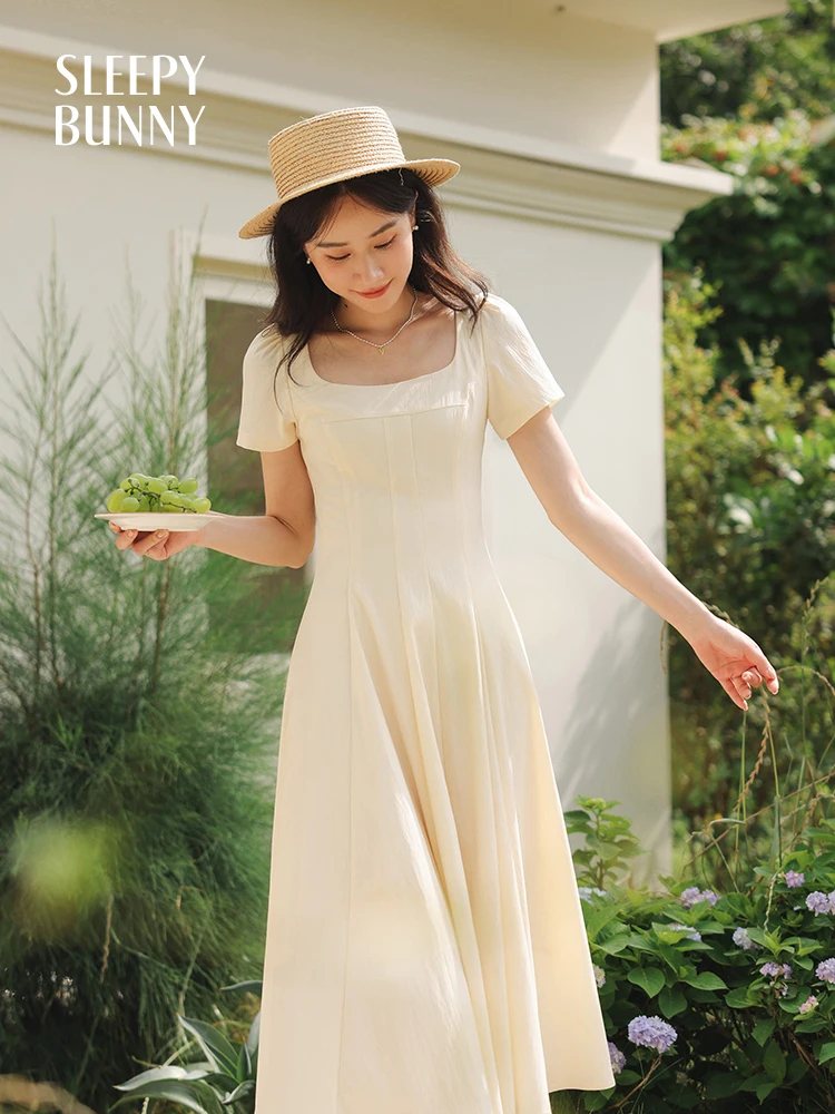 Elegant Sleeveless A-Line Long Dress Women Summer Square Neck Slim Fit ...
