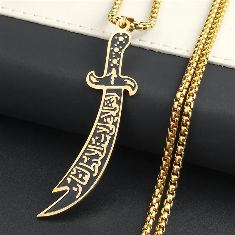 Arabic-Ali-Sword-Knife-Chain-Necklaces-for-Men-Stainless-Steel-Gold ...