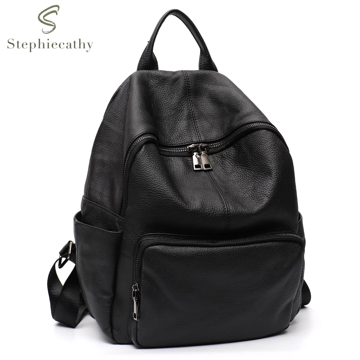 Daily Casual Genuine Leather Backpack Unisex Style Multi Pockets Large ...