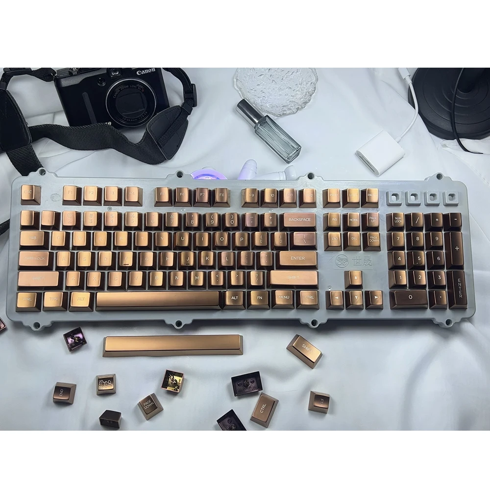 128 Keys Metal Keycaps Original Factory Height Bronze No Backlit Keycap ...