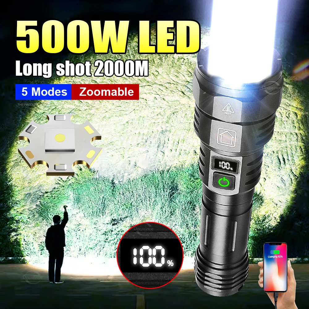 2000M-Spotlight-LED-Flashlight-500W-White-Laser-High-Power-Flashlight ...