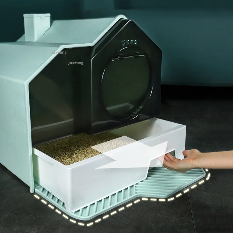 완전히 동봉 된 고양이 플라스틱 쓰레기 상자 냄새 방지 고양이 화장실 앞 항목 새끼 고양이 모래 상자 서랍 유형 애완 동물 훈련 ...