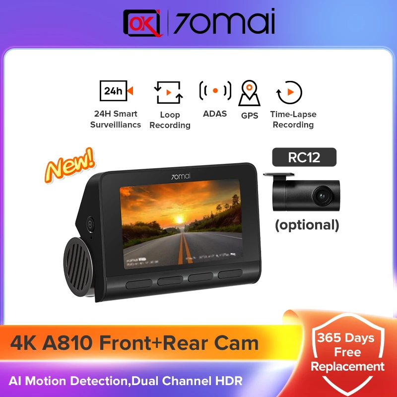 70mai-New-Dash-Cam-4K-A810-2-Set-Built-in-GPS-150-FOV-AI-Motion ...