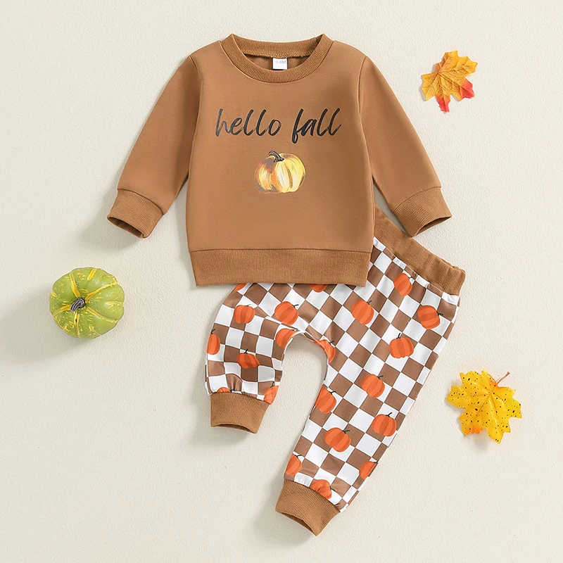 Baby-Boys-Girls-2Pcs-Halloween-Outfits-Pumpkin-Print-Long-Sleeve-Pullover-Checkerboard-Pants-Set ...
