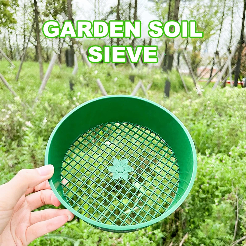 Green Round Garden Sieve Plastic Riddle Stone Sand Seedling Mesh Garden ...