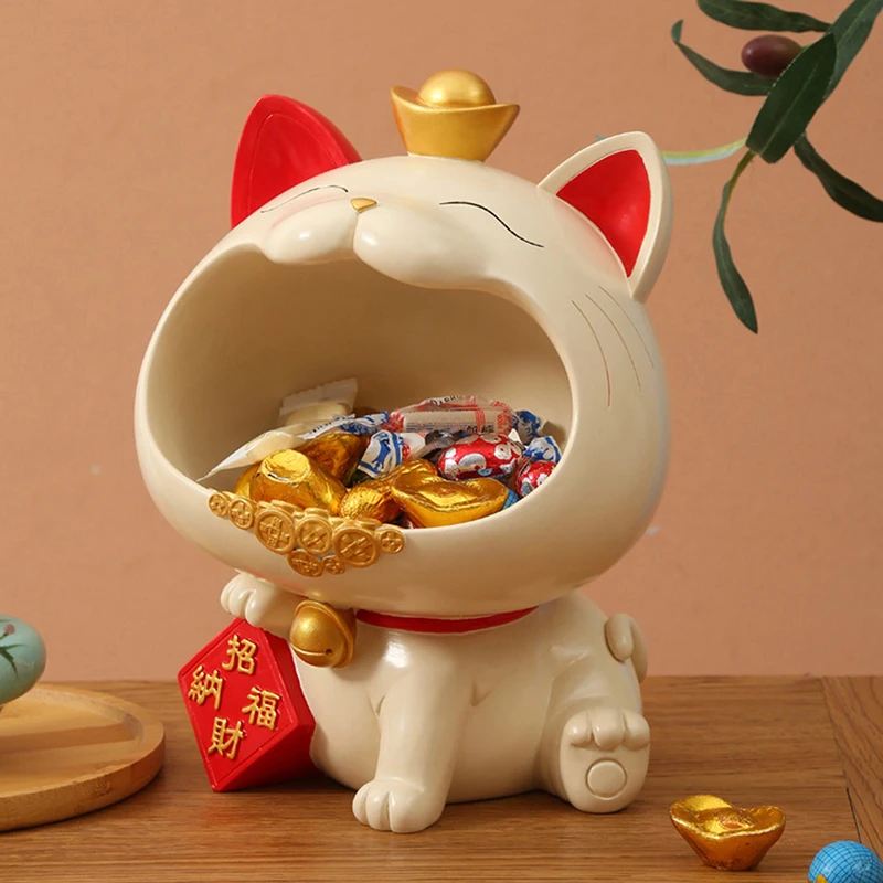 Lucky-Cat-Big-Mouth-Statue-Candy-Box-Luck-Fortune-Cat-Storage-Tray ...