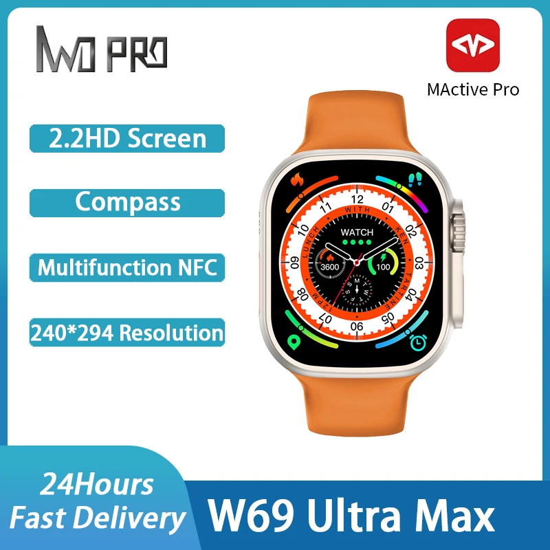 IWO-W69 Ultra Max relógio inteligente para homens, bússola bússola, tela grande, IP68 ...