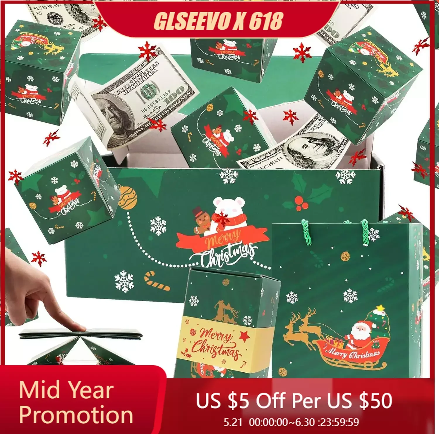 20PcsChristmas-Gift-Box-DIY-Folding-Paper-Box-Money-Pop-Up-Birthday ...