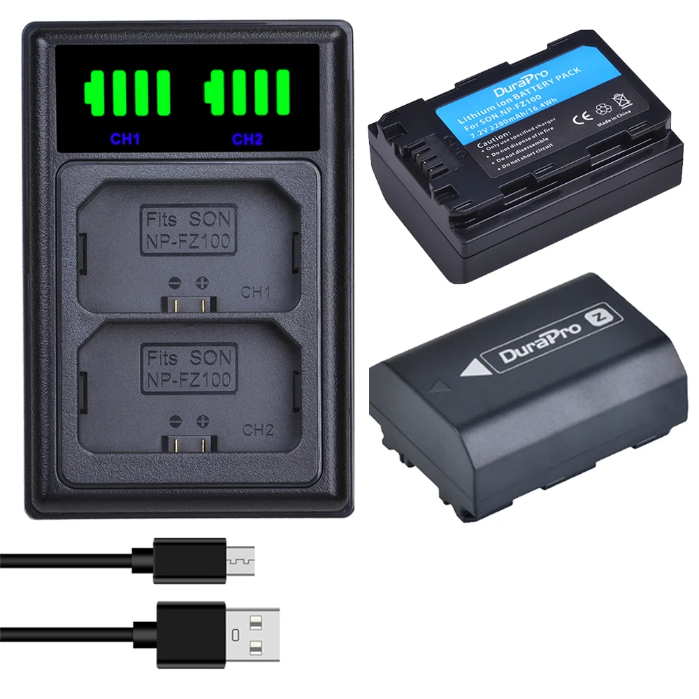 DuraPro Batería de NP FZ100 NP FZ100 de 2280mAH, cargador doble LED con puerto USB tipo C para ...