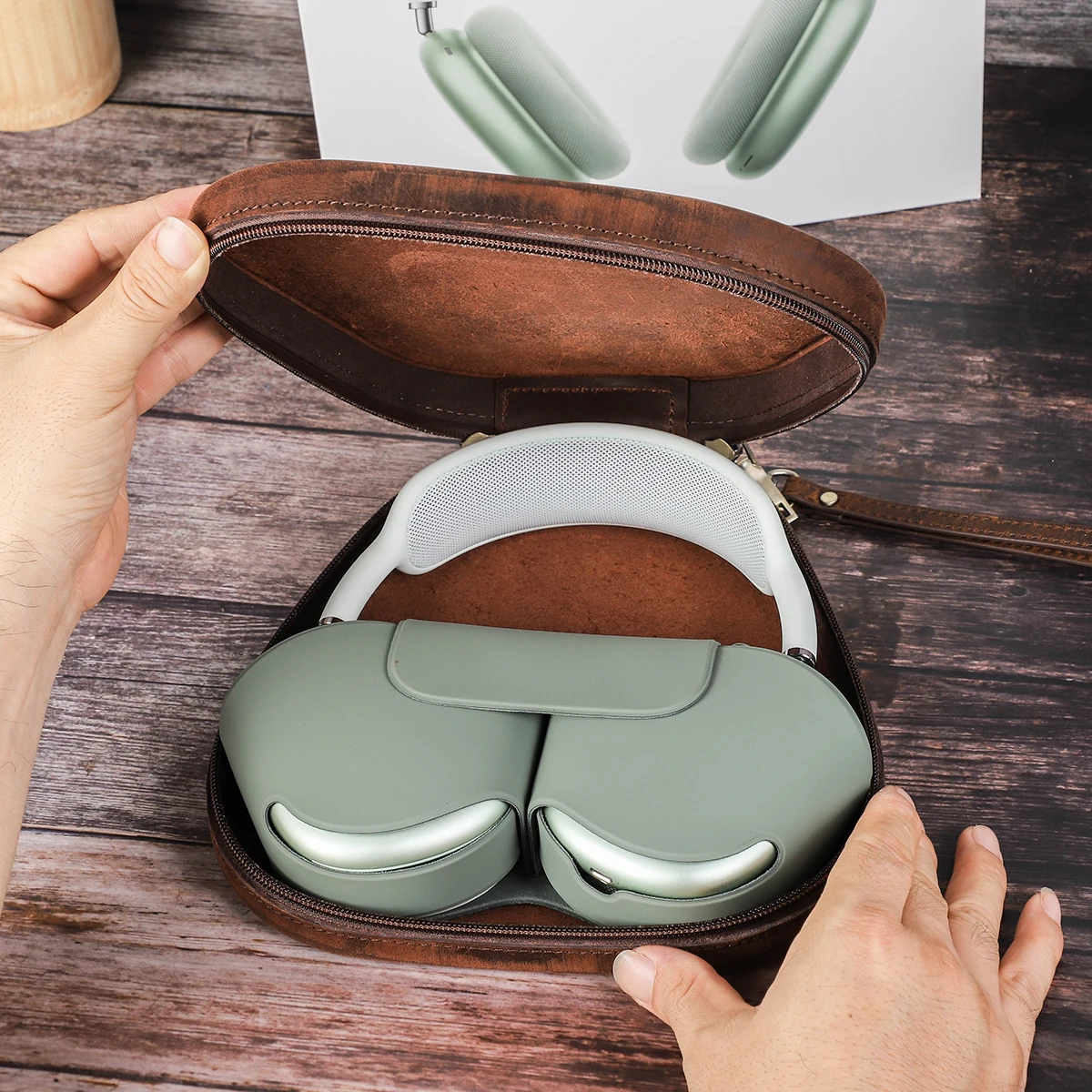 CONTACT'S FAMILY Earphone Hard Case for Apple Airpods Max Cow Leather ...