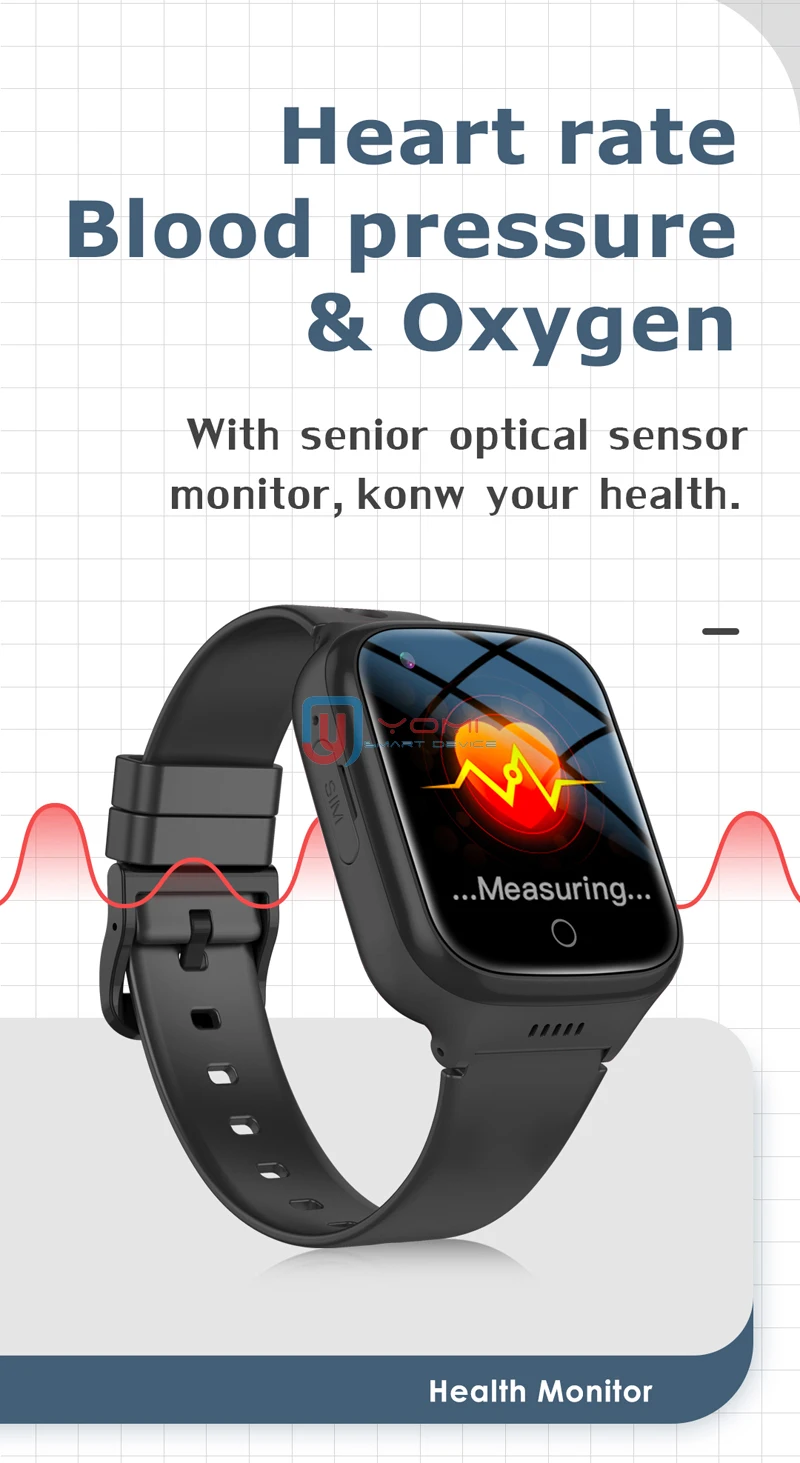 4G Waterproof Smart Watch Elderly Heart Rate Blood Pressure Monitor SOS ...