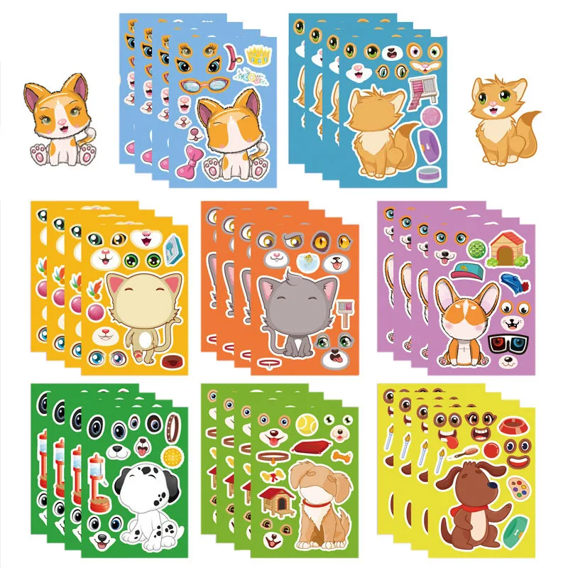 Cute-Cartoon-Dog-Stickers-Sheet-Creative-DIY-Make-A-Face-Stickers ...