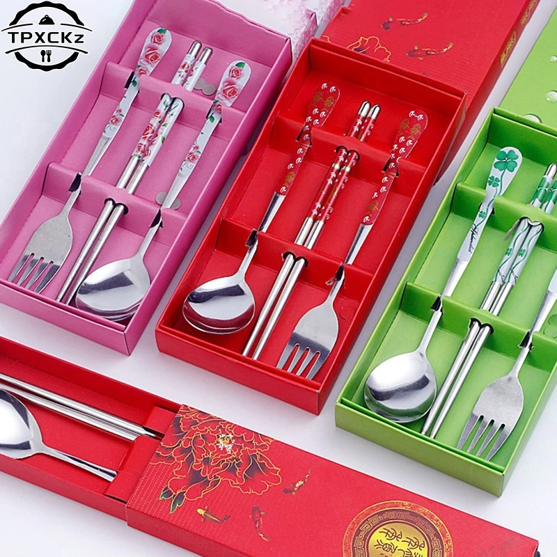 3PC-Set-Porcelain-Tableware-Stainless-Steel-Chopsticks-Spoon-Fork-Gift ...
