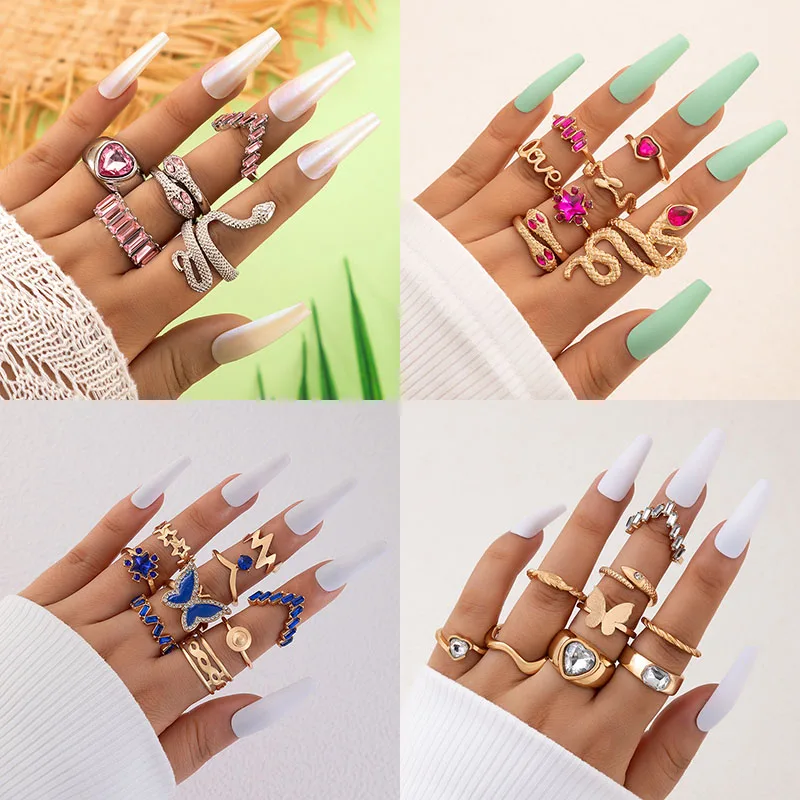 Nieuwe-Crystal-Geometrische-Kunckle-Ring-Set-Voor-Vrouwen-Kleurrijke ...