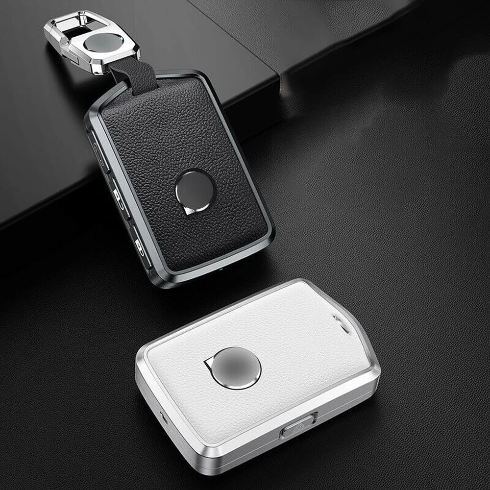 Genuine-Leather-Aluminium-Alloy-Remote-Car-Key-Fob-Case-Cover-Holder ...