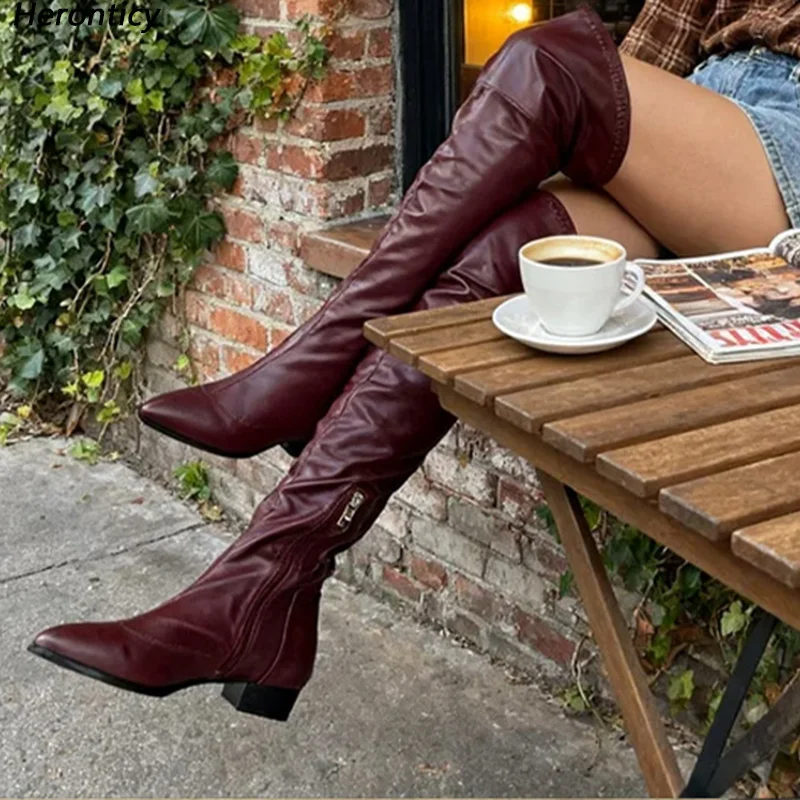 Heronticy – bottes au dessus du genou bordeaux faites à la main pour ...