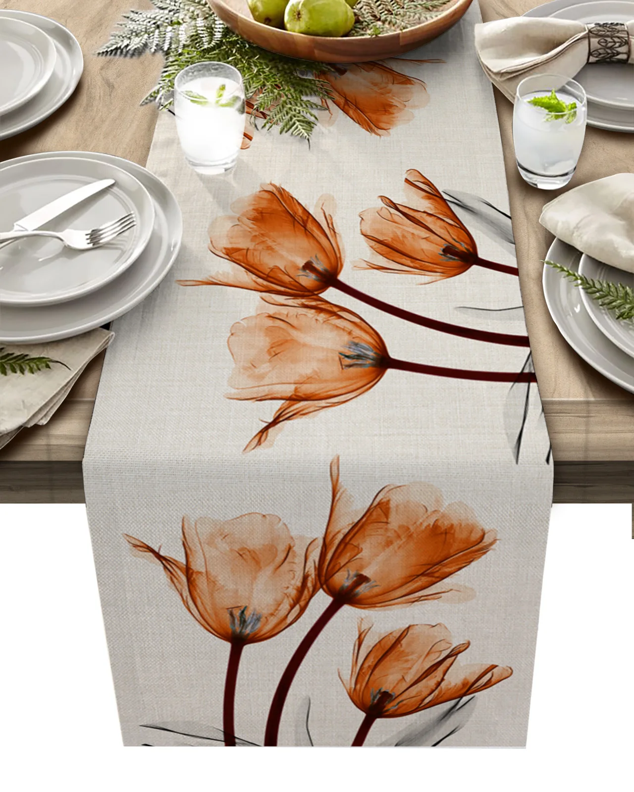 Flower Pattern Table Runner | Kitchen Table Runner Decor | Orange Linen ...