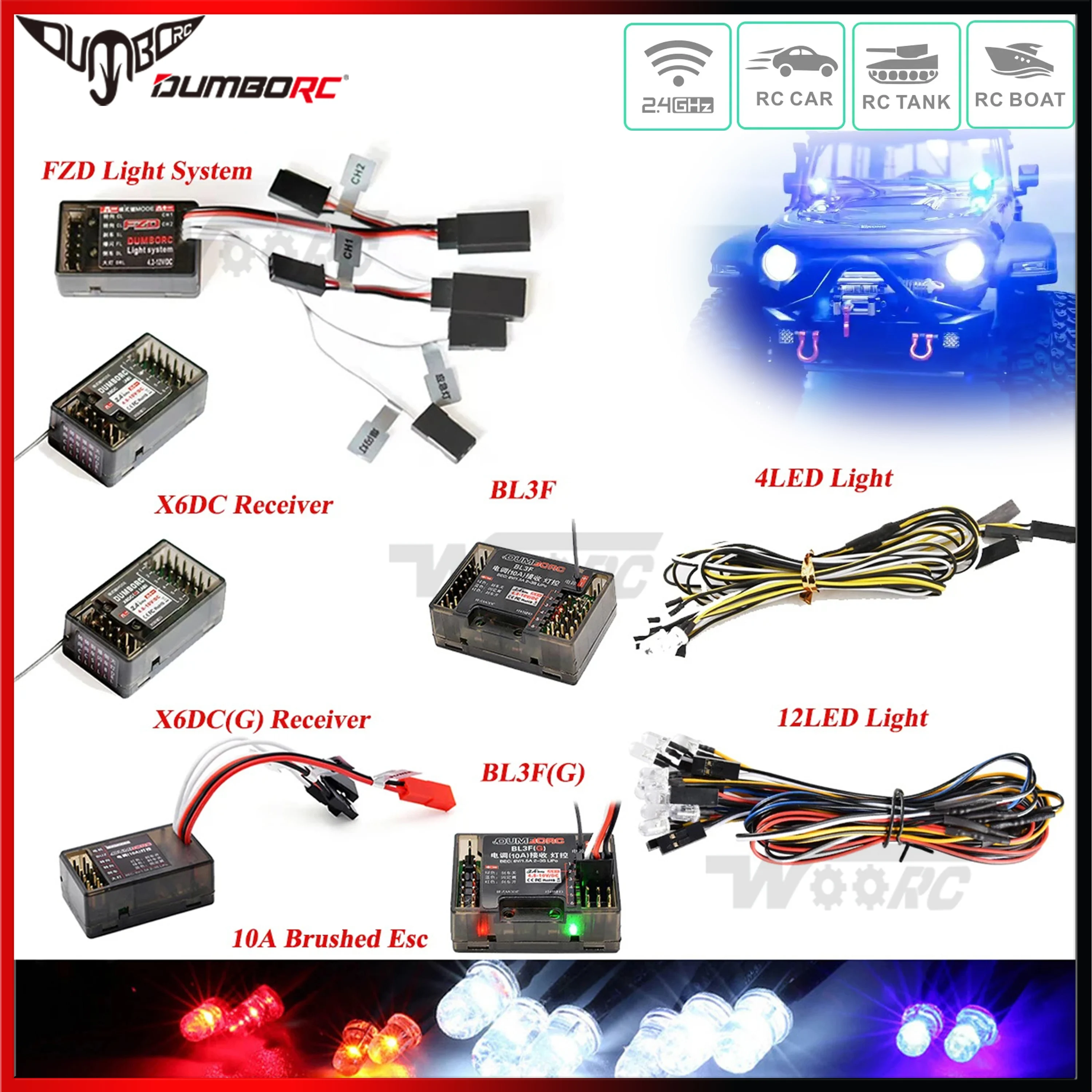 DUMBORC-X6DC-X6DCG-BL3F-G-FZD-Gyro-Receiver-12LED-Light-Control-System ...