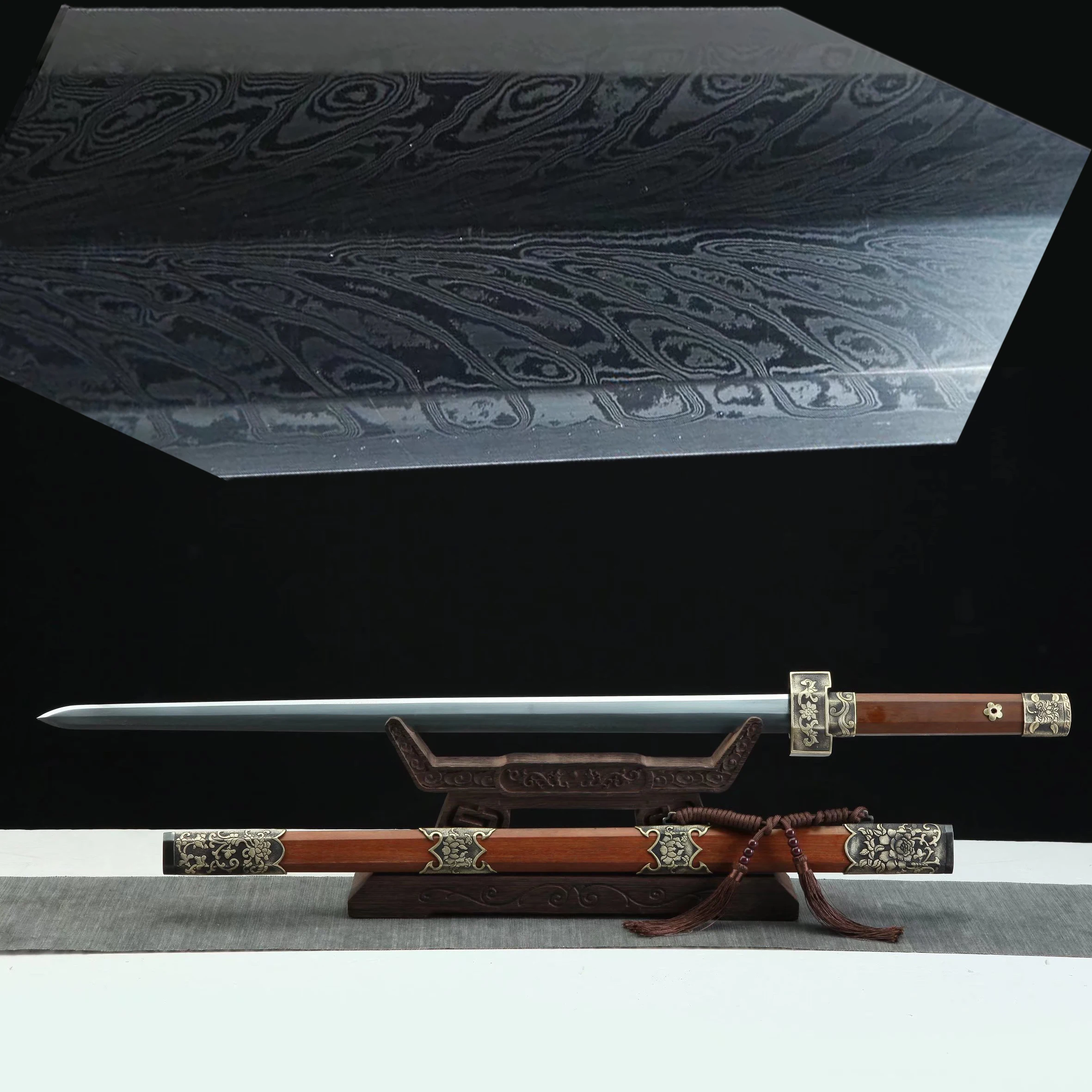 92cm-Medieval-Peony-square-sword-Damascus-Steel-peacock-Real-steel ...