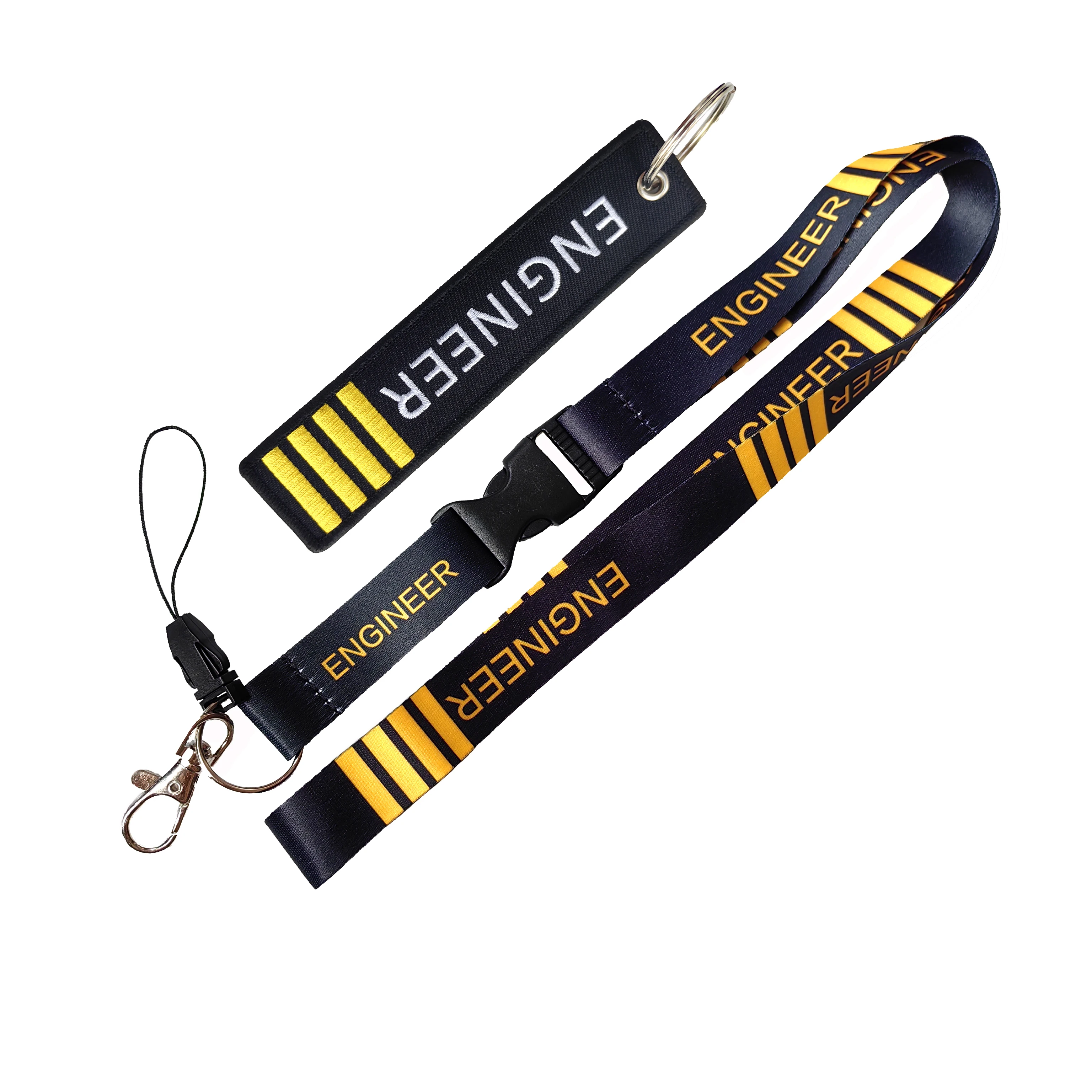 2-PC-PILOT-ENGINEER-Double-Sided-Embroidered-Keychain-Black ...