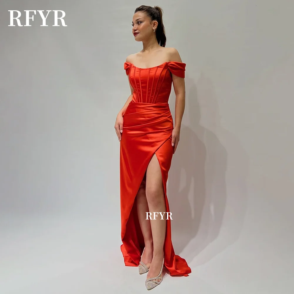 RFYR Red Evening Dress Off Shoulder Party Fish Bones Mermaid Prom Gowns ...