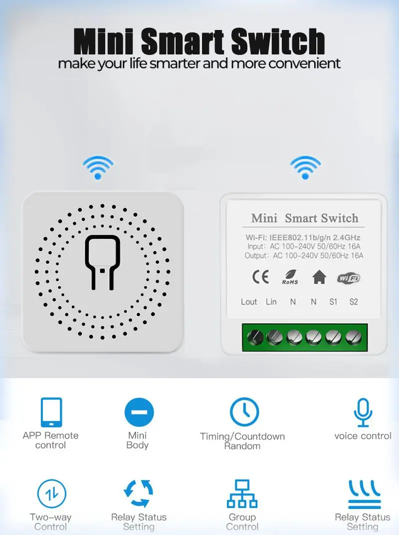 Tuya 16A Smart WiFi Switch Bluetooth Dual Mode Circuit Breaker 2-way ...