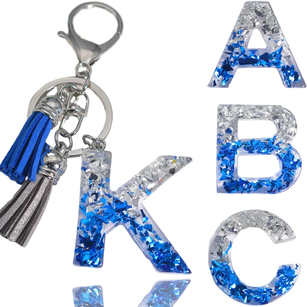 Double-Tassel-A-Z-Initial-Letter-Key-Chain-Blue-Silver-Color-Debris ...