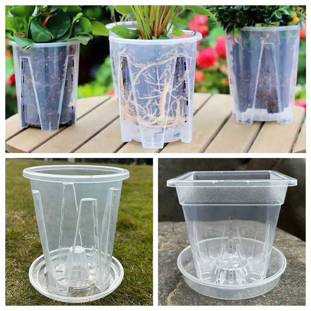 Clear-Transparent-Flower-Pot-Round-Square-Plastic-Plant-Pot-with-Holes ...