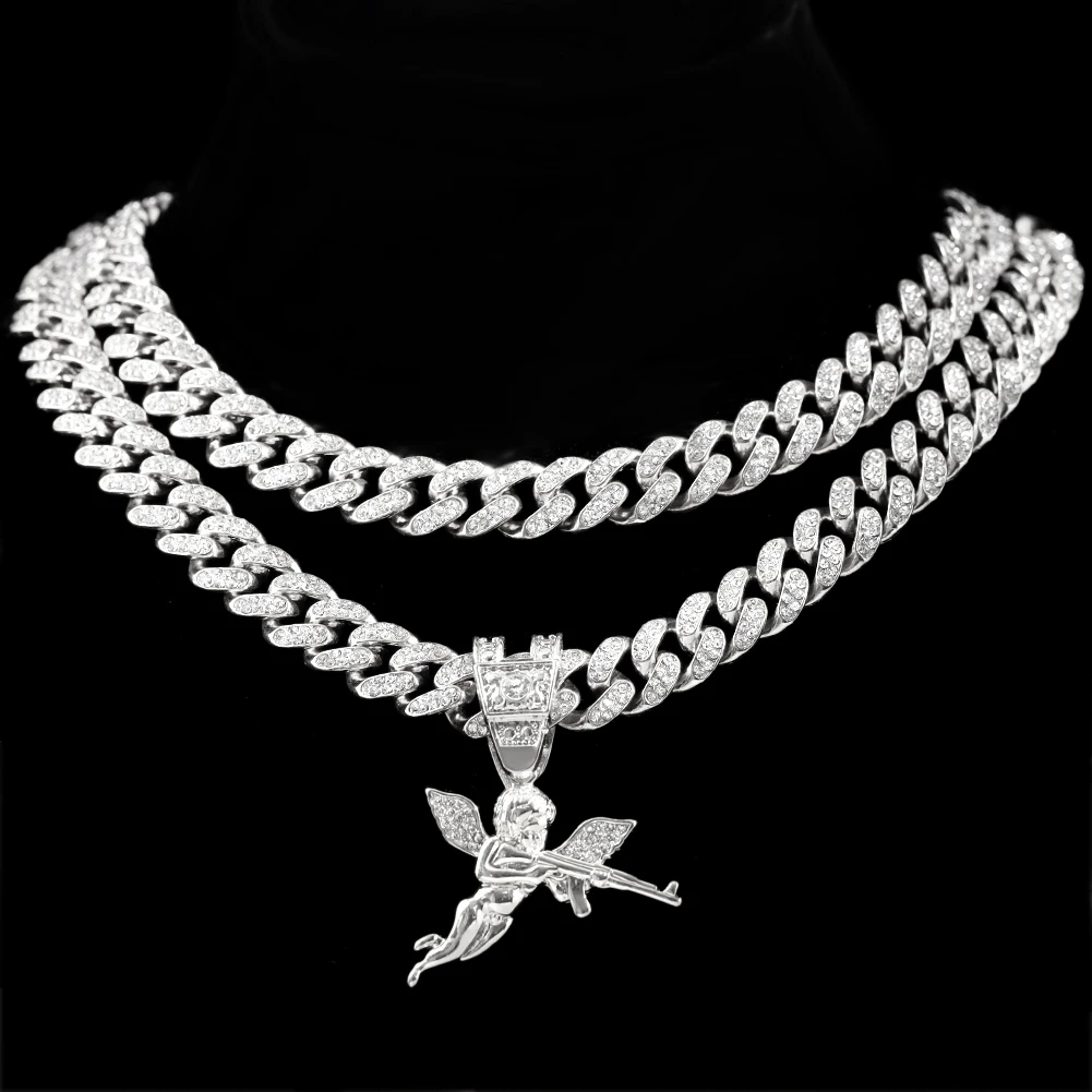 Hip Hop Gold Silver Color Cupid Angel Gun Pendant Necklace for Women ...