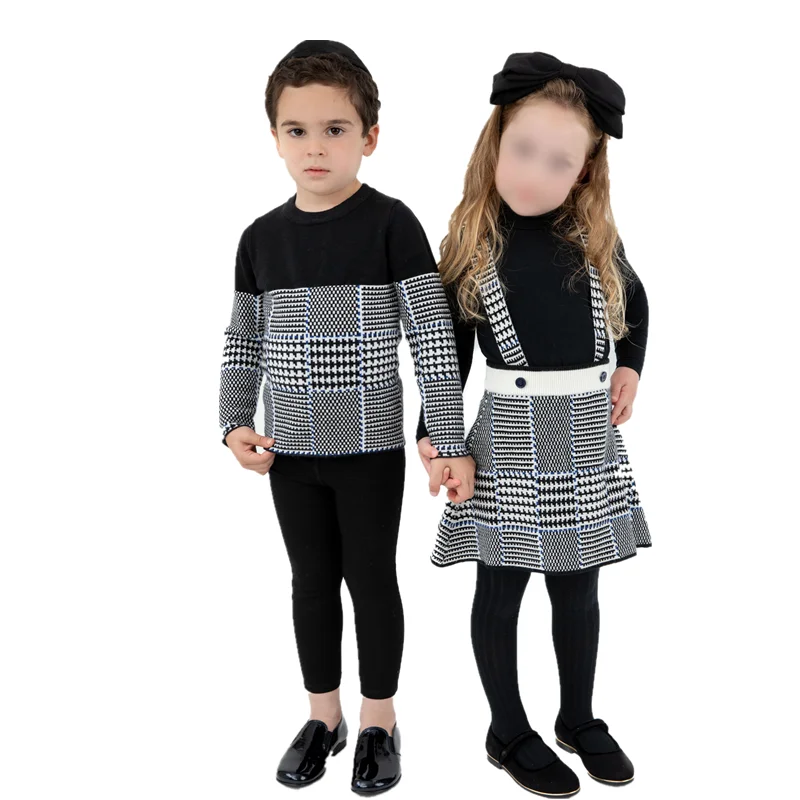 Kids Sweaters Brother Sister Mathcing Knitted Clothes Plaid knit ...