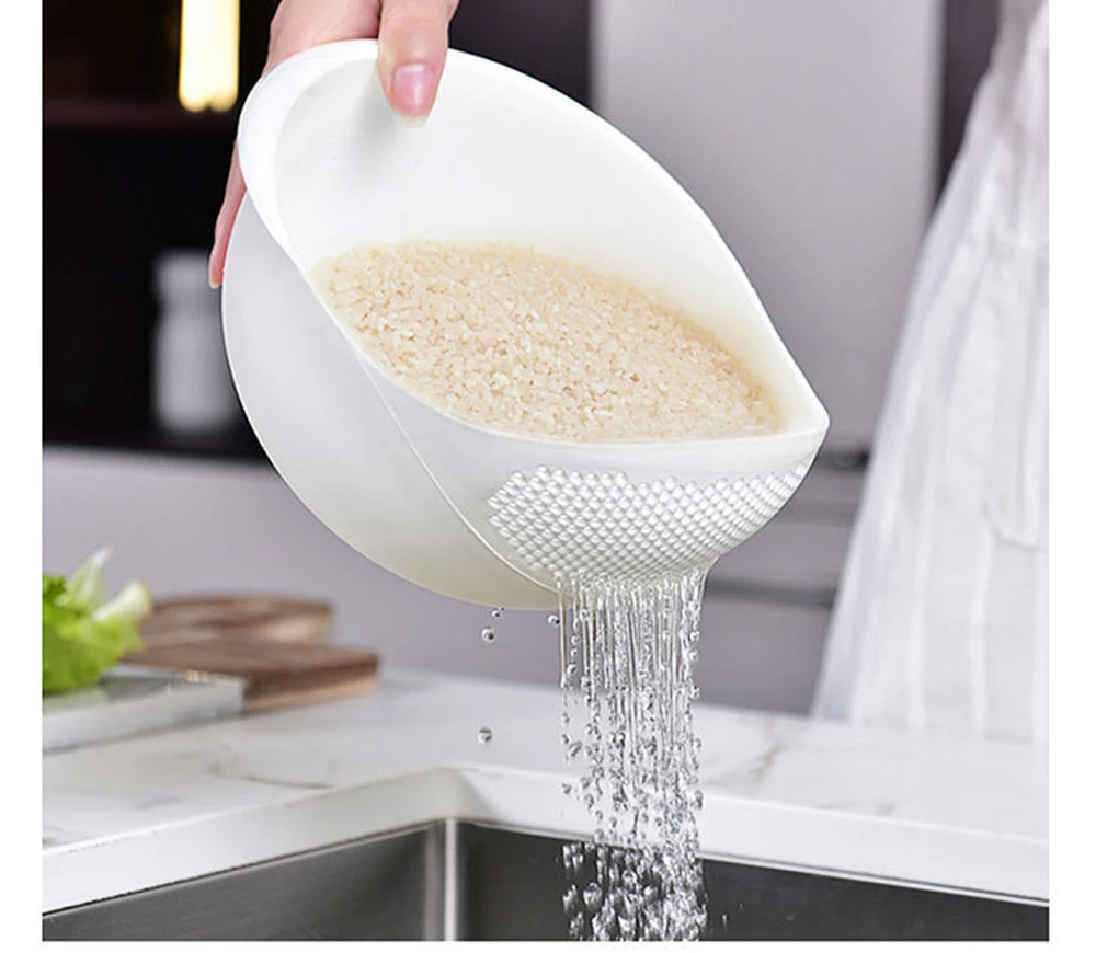 Rice-Sieve-Plastic-Spoon-Kitchen-Drain-Basket-With-Handle-Rice-Bowl ...