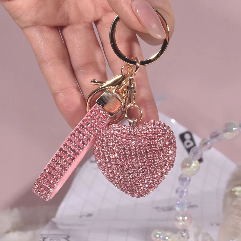 Light Luxury Multi-color Love Heart Keychain Full Rhinestone Alloy Key ...