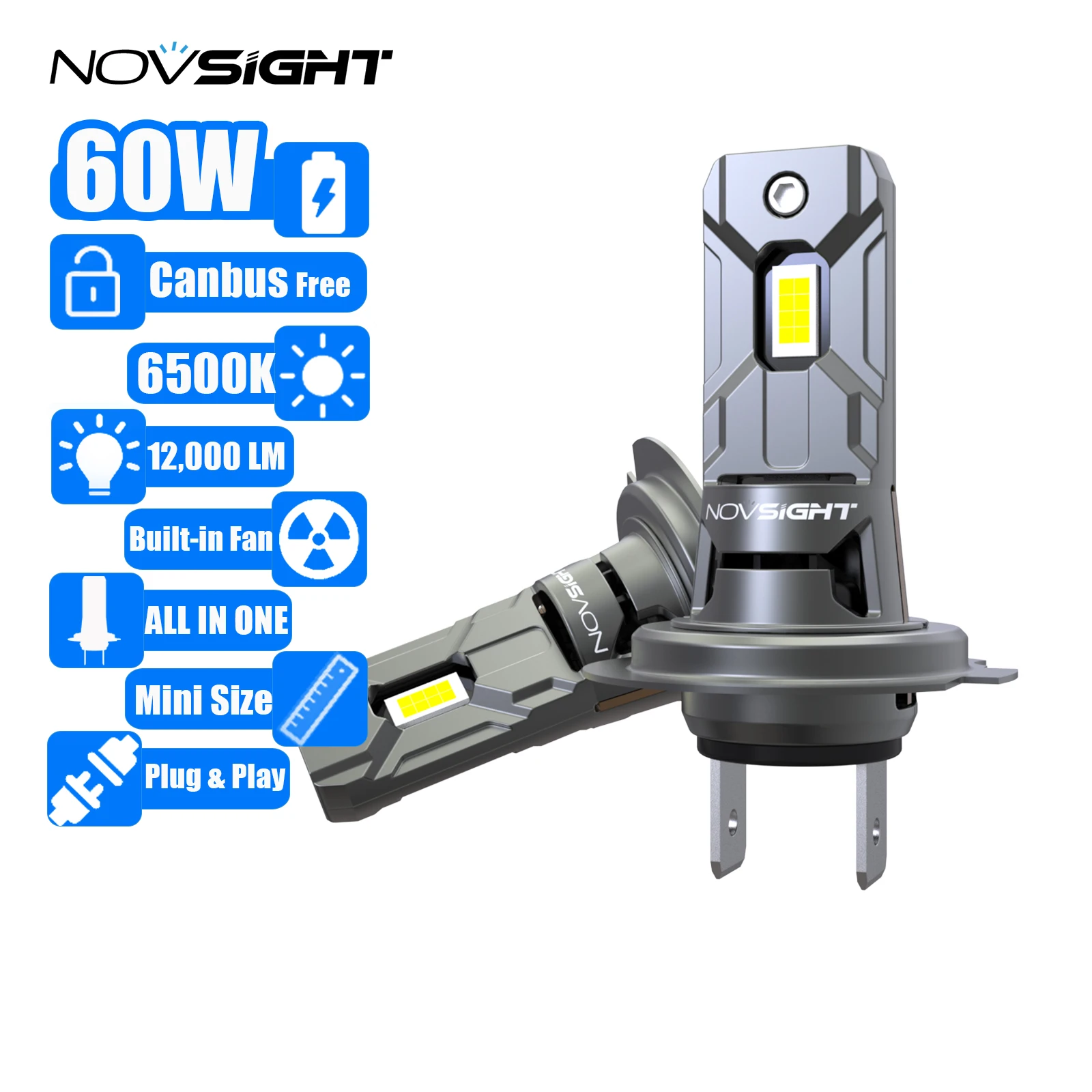 NOVSIGHT H7 LED Car Headlights Auto Head Lamp Bulbs Fog Light 60W ...