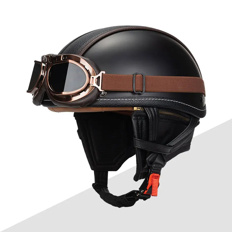 German-Motorbike-PU-Leather-Motorcycle-Helmet-Open-Face-Half-Helmet ...